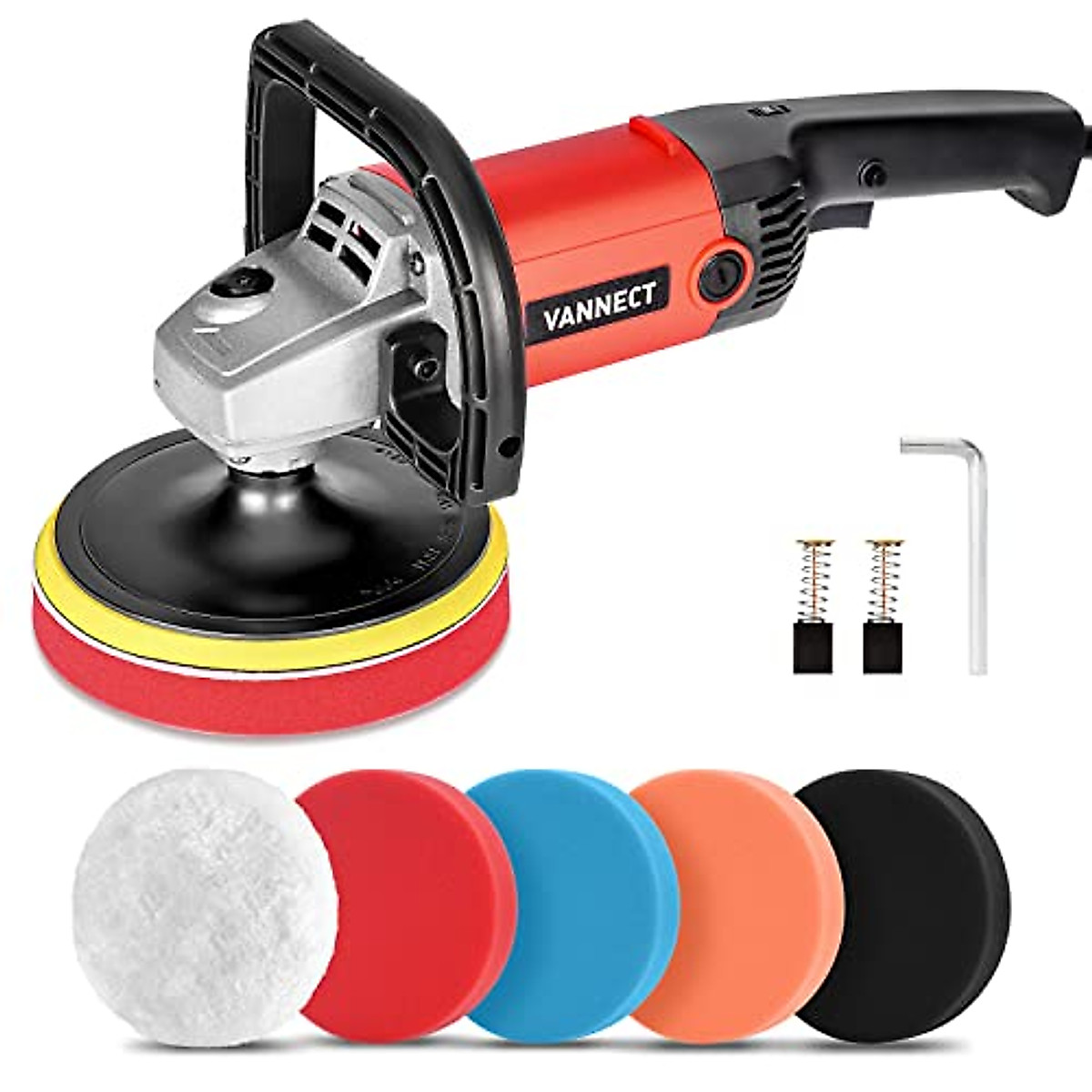 Buffer Polisher, 1200W 7-inch Polisher for Car Detaling, Car Polisher with 6 Variable Speed, 5 Foam Pads, Detachable Handle and Safety Lock Buffer, Car Buffer Ideal for Car Sanding, Polishing, Waxing…