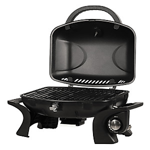 George Foreman Portable Gas BBQ with Integrated Thermostat, Black, Lightweight & Compact, Steel Body & Automatic Ignition, Gas Barbecue, GFSBBQ1