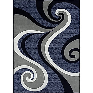 0327 Blue White Gray 5 x 7 Area Rug Abstract Carpet by Persian-Rugs