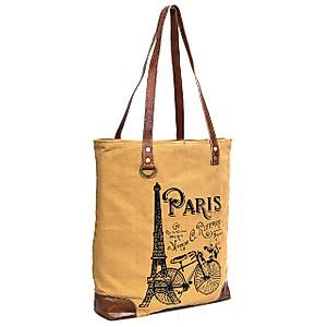 CLA Upcycled Canvas & Leather Handbag 16 Inch Height & Cowhide Tote Bag, Canvas Handbags for women (Khaki)