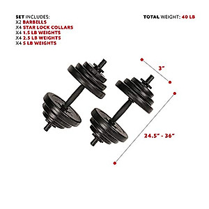 Sunny Health & Fitness Exercise Vinyl 40 Lb Dumbbell Set Hand Weights for Strength Training, Weight Loss, Workout Bench, Gym Equipment, and Home Workouts