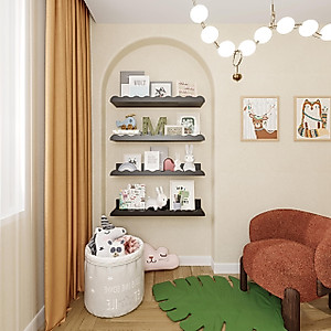 Kids' Bookshelf Set of 4 - Black Floating Nursery Book Shelves, Picture Ledge Shelf for Wall Decor and Storage - Perfect for Books, Toys, Photo Frames, and Nursery Décor