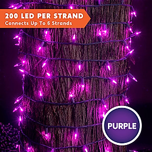 Joiedomi 200 LED Purple Halloween String Lights with 8 Modes 65.2FT Green Wire for Indoor Outdoor Holiday Décor Halloween Event Decoration, Tree, Eaves, Haunted House Theme Party