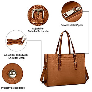 Laptop Bag for Women 15.6 inch Laptop Tote Bag Leather Classy Computer Briefcase for Work Waterproof Handbag Professional Shoulder Bag Women Business Office Bag Large Capacity(Brown)