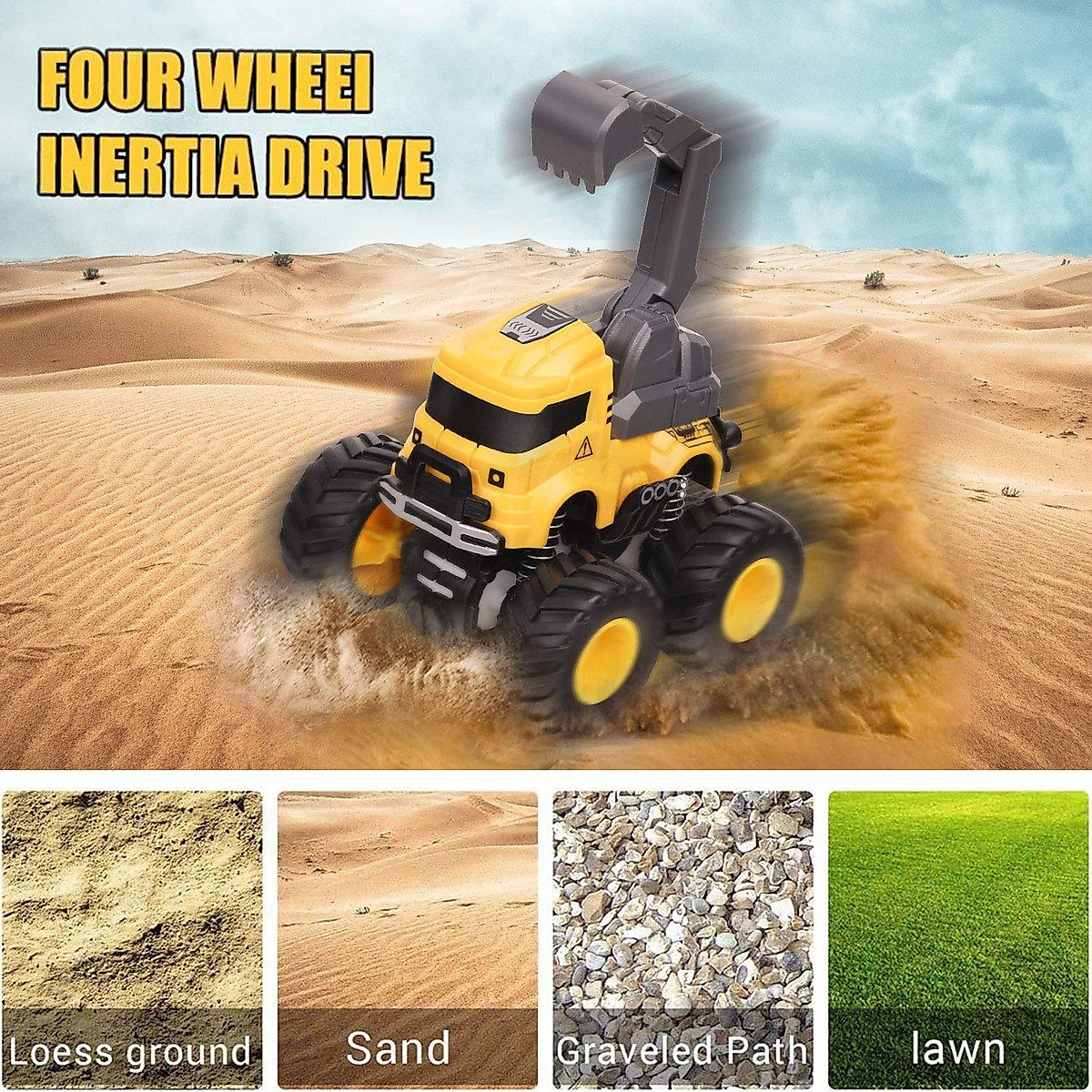 LONANDY Construction Truck Toy Push and Go Car Toys for Boys and Girls, Friction Powered Toy Car Set Include Crane Mixer Excavator Dump Truck, Party Supplies for Toddlers Kids Ages 3+