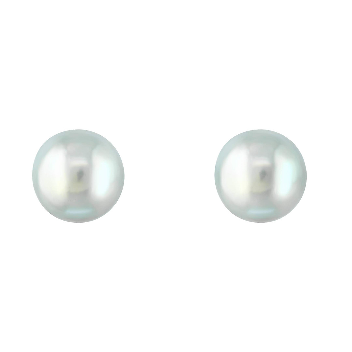 14K Yellow Gold AAAA 7-8mm Natural Blue Round Japanese Akoya Cultured Pearl Solitaire Pushback Stud Earrings Natural Blue Color