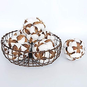 CIR OASES 4.5 Inch Cotton Decor Balls for Rustic Farmhouse Decor，Ornaments，Vase Bowl Filler, Trays, Weddings, Parties, White/Brown, Set of 6
