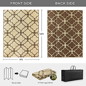 Ashler Sage Green Outdoor Plastic Straw Rug Waterproof for Patio, Clearance Reversible Camping Mats, 9x12 Large Outdoor Area Rugs with Carrying Bag, for RV, Picnic, Backyard, Indoor