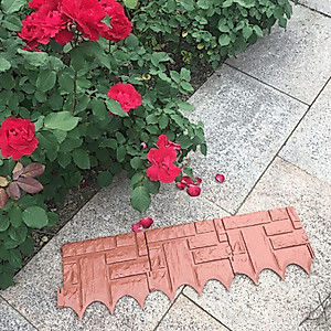 SUBBYE Plastic Flower Bed Edging Fencing for Garden Decor - Tall 23cm Red Stone Brick Effect Portable Lawn Edging Interlocking Panels, 6 Pack