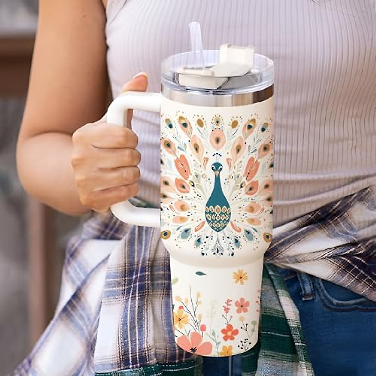 Hyturtle Personalized Unique Peacock Tumbler - Peacock Gifts For Women - Animal Present For Peafowls Lover Her - Mothers Day Present For Mom - Custom Travel Coffee Cup 40 oz With Lid Straw