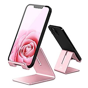 Tobeoneer Cell Phone Stand Holder Aluminum Desktop Solid Universal Desk Stand for iPhone 13 12 11 X 8 7 6 Plus 5 Ipad Mini Tablet Samsung Huawei All Mobile Smart Phone Office Decor (Rose Gold)