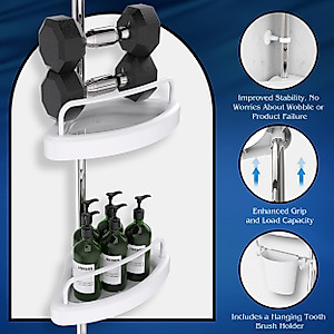 EliteCart Rust Proof Shower Caddy Corner Tension Pole – Adjustable Height (32-120 inch), 4 Tier Shelf Bathtub Organizers and Storage – Includes Towel Rack, Tooth Brush Holder and Suction Cups (White)