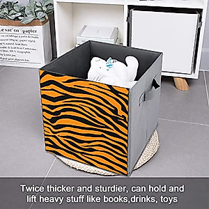 Tiger Stripes Collapsible Storage Bins Cubes Organizer Trendy Fabric Storage Boxes Inserts Cube Drawers 11 Inch