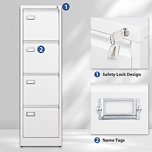Anxxsu 4 Drawer File Cabinet, Filing Cabinets for Home Office, Metal Vertical File Storage Cabinet with Lock, Locking File Cabinet for A4 Legal/Letter, 15" W x 17.7" D x 50.1" H, Assembly Required
