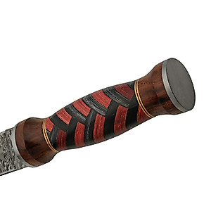 Szco Supplies 18.5" Red/Black Braided Wood Handle Damascus Steel Spear-Point Hunter's Knife