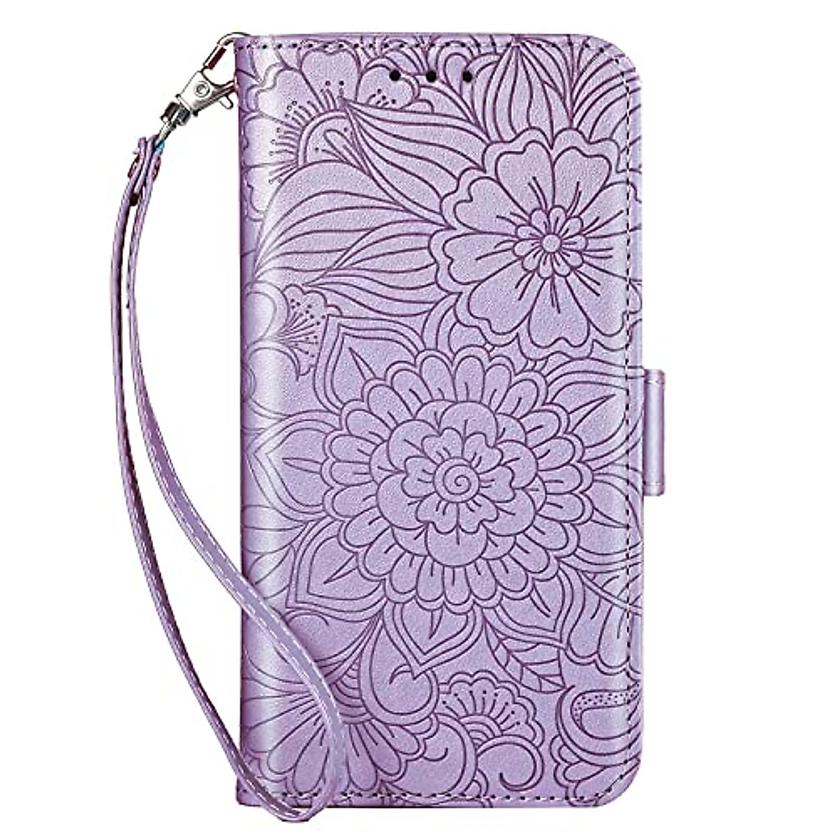 Amnirk iPhone 13 Wallet Case, PU Leather Flip Folio Case [Hand Strap] [3-Slots] Card Holders Pocket for iPhone 13 (Light Purple)