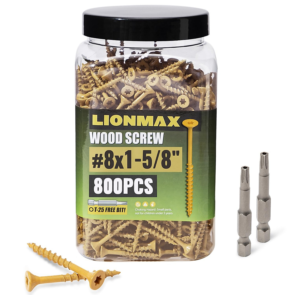 LIONMAX Deck Screws 1-5/8 Inch, Wood Screws #8 x 1-5/8", 800 PCS, Rust Resistant, Exterior Epoxy Coated, Outdoor Decking Screws, Torx/Star Drive Head Screw, T25 Star Bit Included, Tan