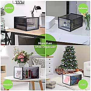 Ohuhu Shoe Storage Box Clear Organizer XL Large Size Stackable Plastic Shoes Containers - Sneaker Closet Drawer Type Front Opening - 6 Pack Boot Bins Display Case Cubby Holders Fit Up to US Men 14