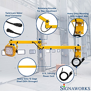 Signaworks LED Dock Bay Swivel Arm Light (50W, 5500LM), Brighten Trailers & Shipping Trailers, Industrial Aluminum Housing, 5ft Power Cord