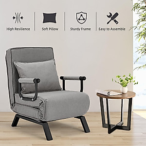 Hupmad Convertible Bed Sleeper Chair,Tri-fold Upholstered Armchair Sleeper with Pillow,Folding Leisure Chaise Lounge Couch with 6 Angle Adjustable Backrest,Single Lazy Bed for Office Apartment