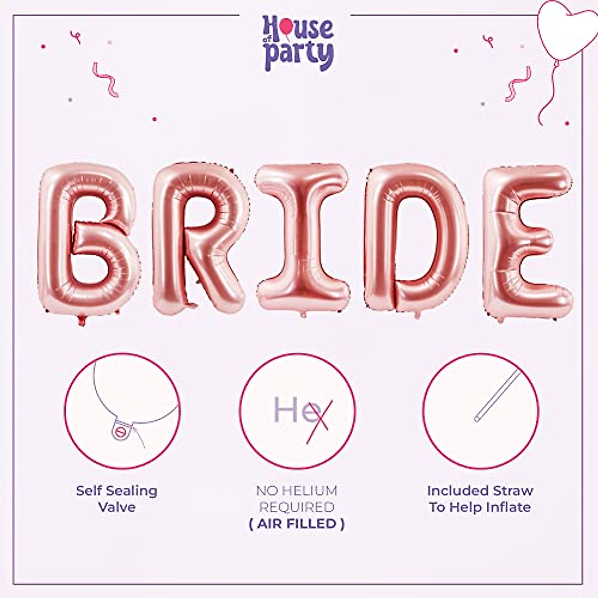 Wedding foil balloons sayings 16 inches (BRIDE (40 INCHES) ROSE GOLD)