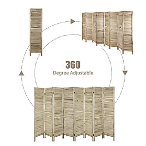 ECOMEX 8 Panel Room Dividers 10.6 Ft Width Wood Room Divider and Partition Room Divider Folding Privacy Screens, Double Hinged Room Dividers Wall for Bedroom Office, Natural