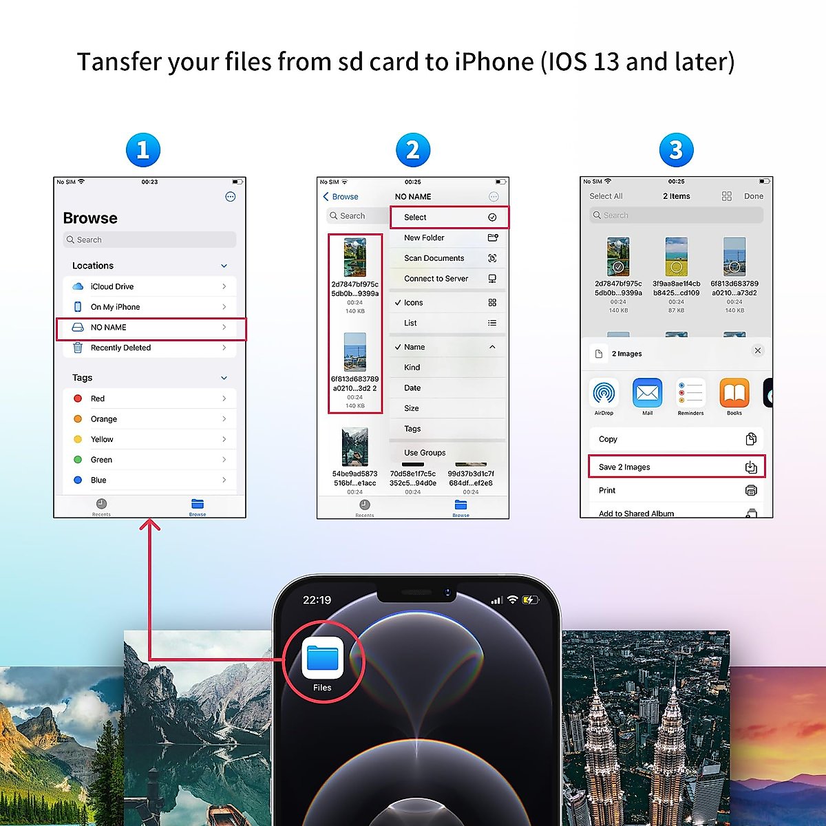 Sd Card Reader for iPhone iPad Digital Camera, Dual Card Slot Card Reader Compatible with Sd and Micro Sd Card, Memory Card Reader Sd Card Adapter to iPhone iPad, No APP Need Plug and Play