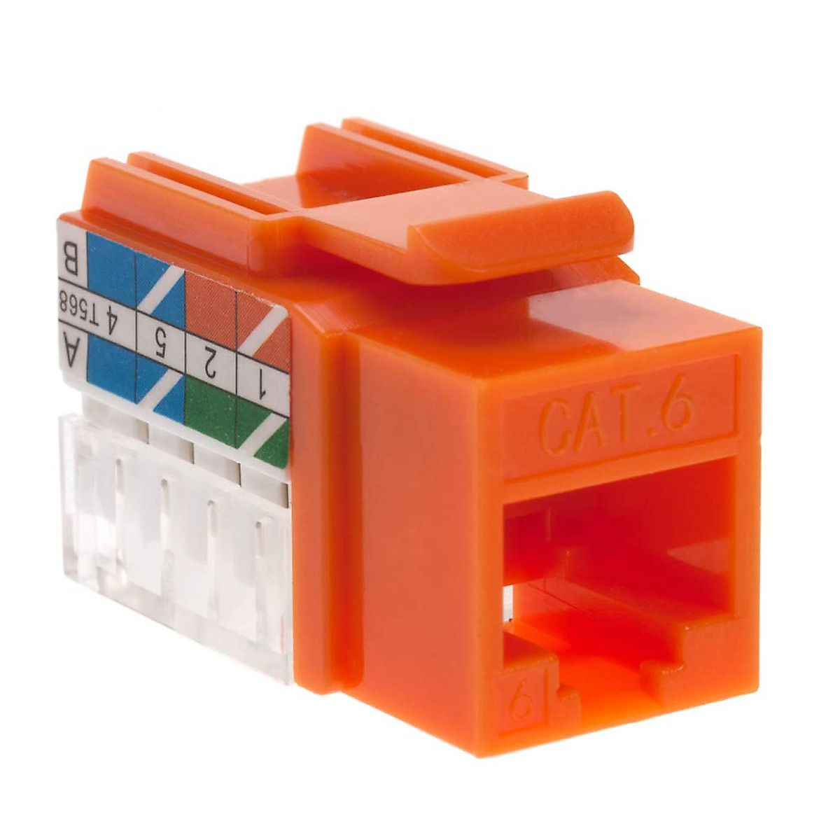 SATMAXIMUM Cat6 Keystone Ethernet Wall Jack Punch Down UTP 45-Degree (Easier Termination Than 90-Degree), RJ45 Slim Profile Speed Termination Orange - 45° Angled (30 Pack)