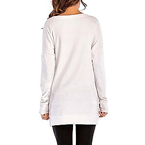 8sanlione Womens Long Sleeve Casual Crew Neck Pullover Loose Sweatshirt Tunic Tops T-Shirt(XX-Large/US 20,White)