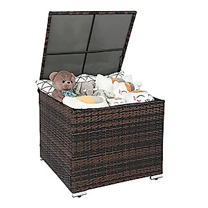 Outvita Outdoor Wicker Storage Box, 88Gal Square Patio Deck Storage Bin for Outside & Home Cushions, Towels, Toys, Gardening Tools