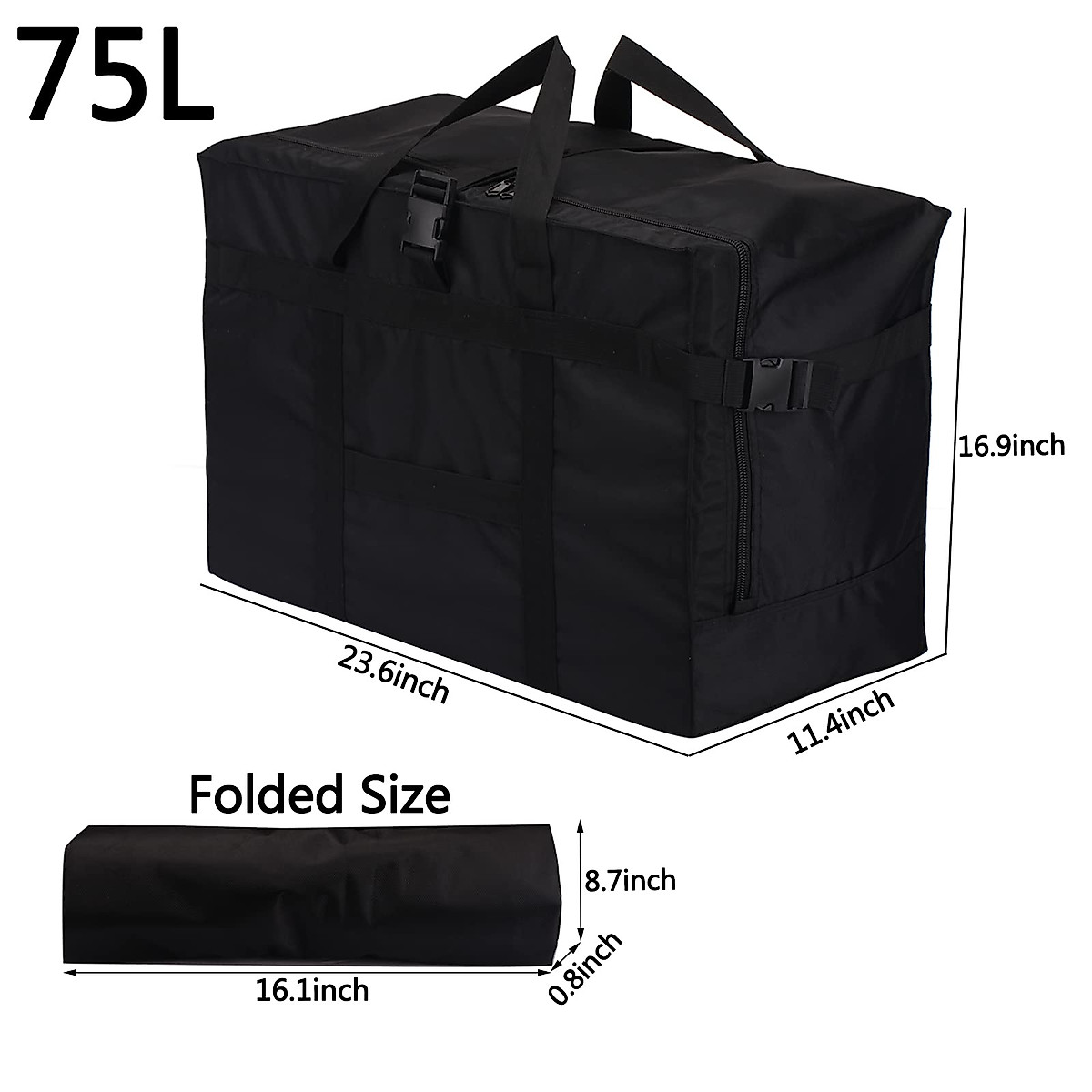Travel Duffel Bag,75L For Spirit Airlines Foldable Travel Duffle Bag Tote,RicoRich Carry on Luggage Sport Duffle for Weekender/Vacation/Camping/Beach/Tent(Black)