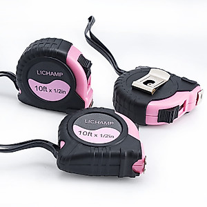 Lichamp Small Tape Measure 10 Feet, Pink Tape Measure Mini 3 Pack 10ft x 1/2in with 1/8 Fractions, 0310PK