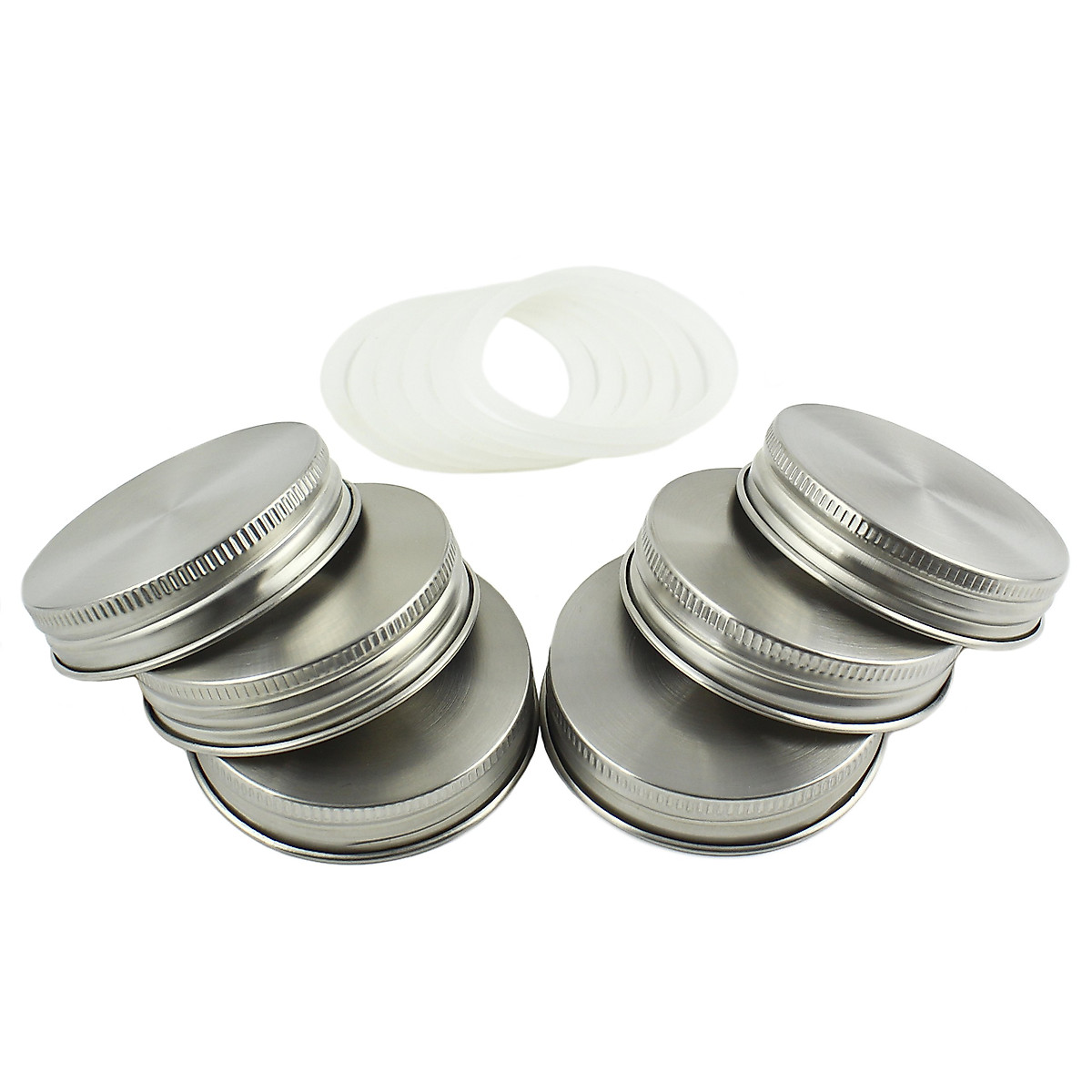 Zoie + Chloe Stainless Steel Mason Jar Lids with Silicone Seals (6 Pack + 6 Bonus Replacement Seals) - Regular Size