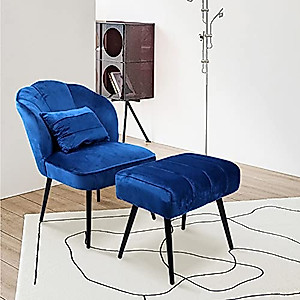 ECOMEX Velvet Accent Chair with Ottoman, Living Room Chair and Ottoman Set,Modern Lounge Chair with Footrest, Accent Chair with Foot Rest, Single Sofa Chair for Bedroom, Office, Hosting Room.(Blue)