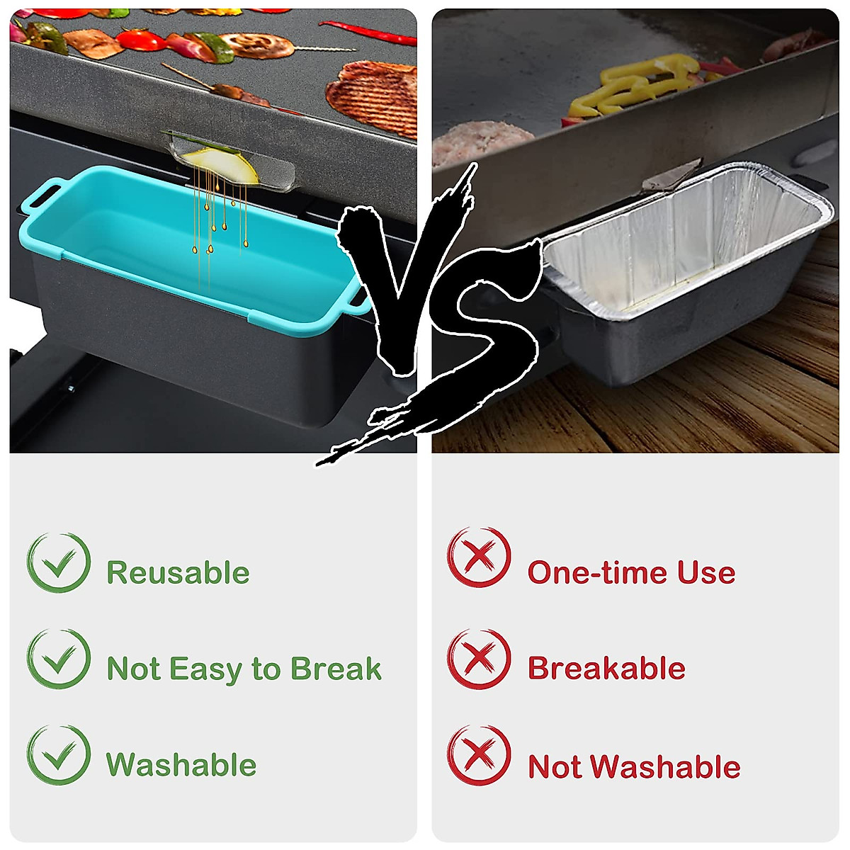 CANIPHA 2Pcs Silicone Grease Cup Liners for Blackstone 17/22/28/30/36 Inch Griddle, Foldable Catcher Tray Liner, Reusable Drip Pan for Black Stone Trays Gate, Griddle Accessories(Blue, Red)