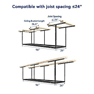 FLEXIMOUNTS 2x8 Overhead Garage Storage Rack,Adjustable Garage Storage Organization Systerm,Heavy Duty Metal Garage Ceiling Storage Racks,400lbs Weight Capacity,Black