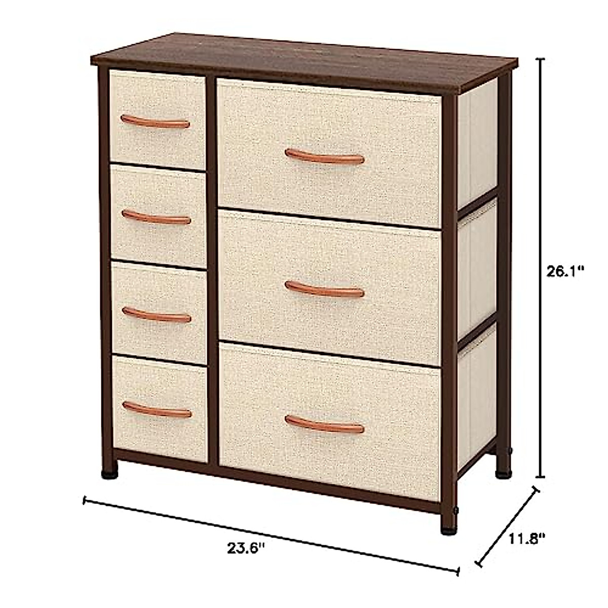 AZL1 Life Concept Vertical Dresser Storage Tower, Steel Frame, Wood Top, Easy Pull Fabric Bins-Organizer Unit for Bedroom, Hallway, Entryway, Closets-7 Drawers, Beige