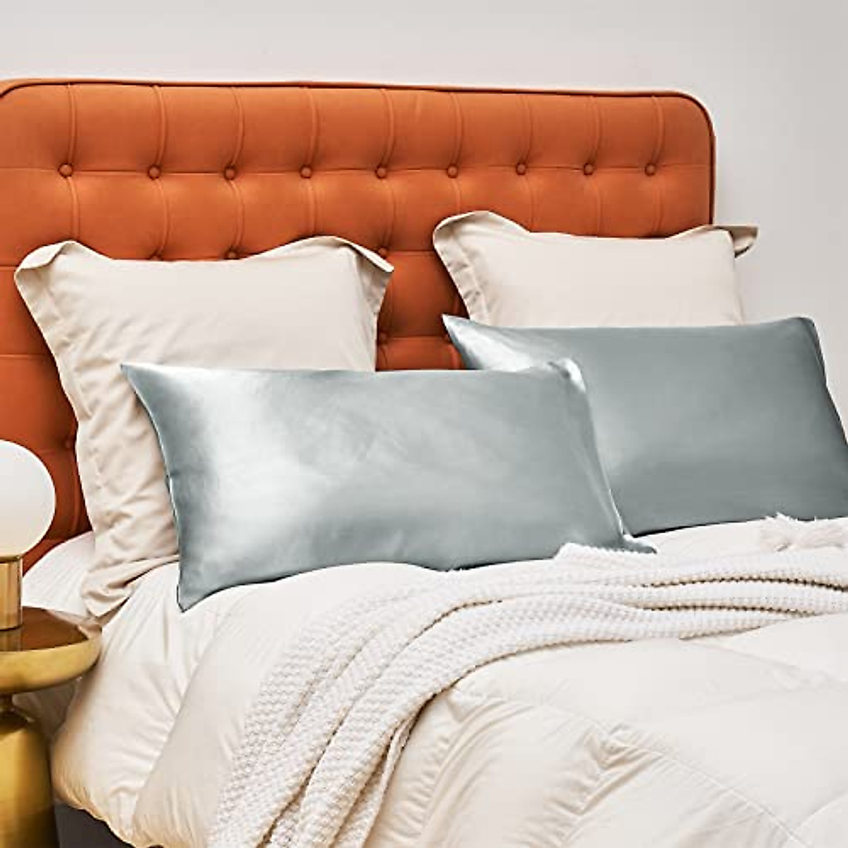 KINMEROOM Satin Pillowcase for Hair and Skin, Light Gray Pillowcases 2 Pack, Queen Size Pillow Cases Set of 2, Luxury and Soft Satin Pillow Covers with Envelope Closure (20x30 Inches)