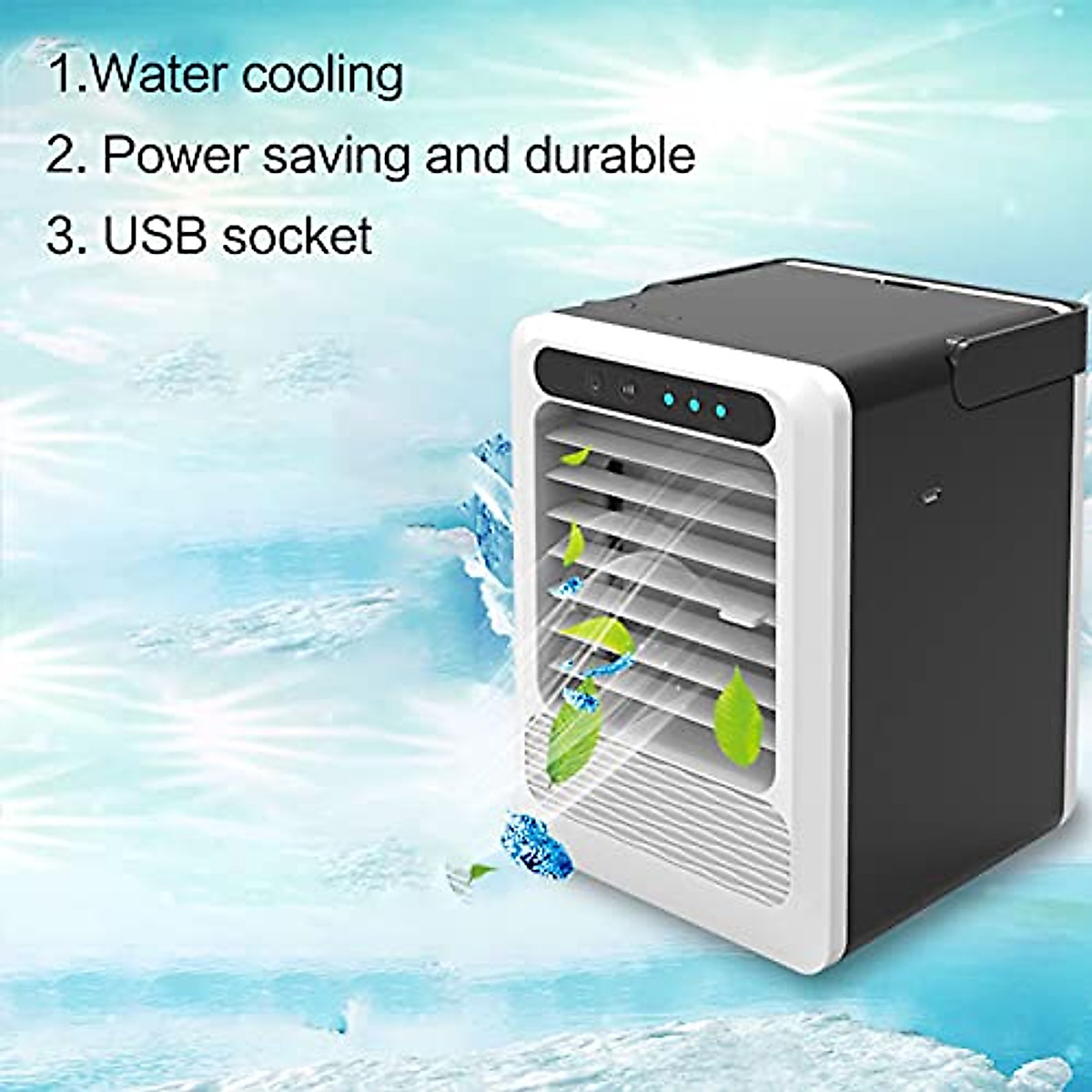 Portable Air Conditioners, Personal Space Mini Cooler Evaporative Desktop Spray Fan with 3 Wind Speeds Small AC Cooling Cool Mist Humidify Handle for Bedroom Room Home Camping Car Tent RV