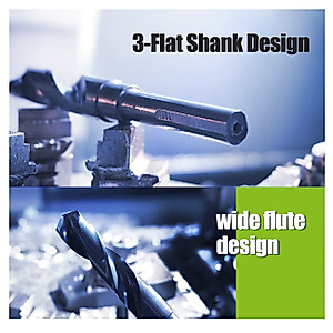 J&Q 1" Silver and Deming Drill Bit, 3 PCS HSS Reduced Shank Drill Bits, 3-Flat 1/2” Shank, Black Oxide Finish Large Drill Bits for Steel, Copper, Aluminum, 135 Degrees Split Point