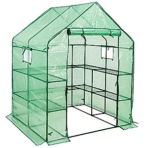 Mini Walk-in Greenhouse for Outdoors, 3 Tiers 8 Shelves, 57x61x80 Inch with Observation Windows and Roll-up Door Zipper, Plant Garden Hot House for Plants, Herbs, Flowers