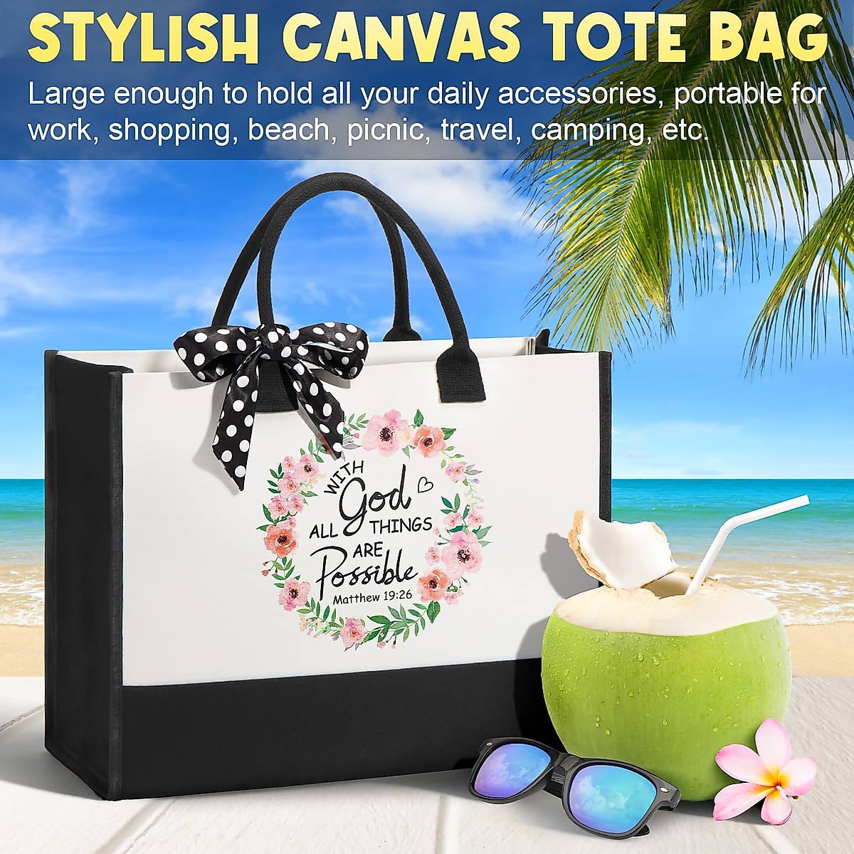 Christian Gifts for Women Faith, Inspirational Religious Gifts for Women, Catholic Spiritual Gifts Mothers Day Birthday Gifts for Women Mom Sister Best Friends Grandma Wife Coworker w/ Canvas Tote Bag