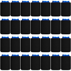 CHENGU 80 Pieces Can Coolers Soft Insulated Soda Cover Coolies Blank Can Covers Collapsible Can Cooler Sleeves Plain Can Sleeves for Soda Beverage DIY Customizable Weddings Party(Black)