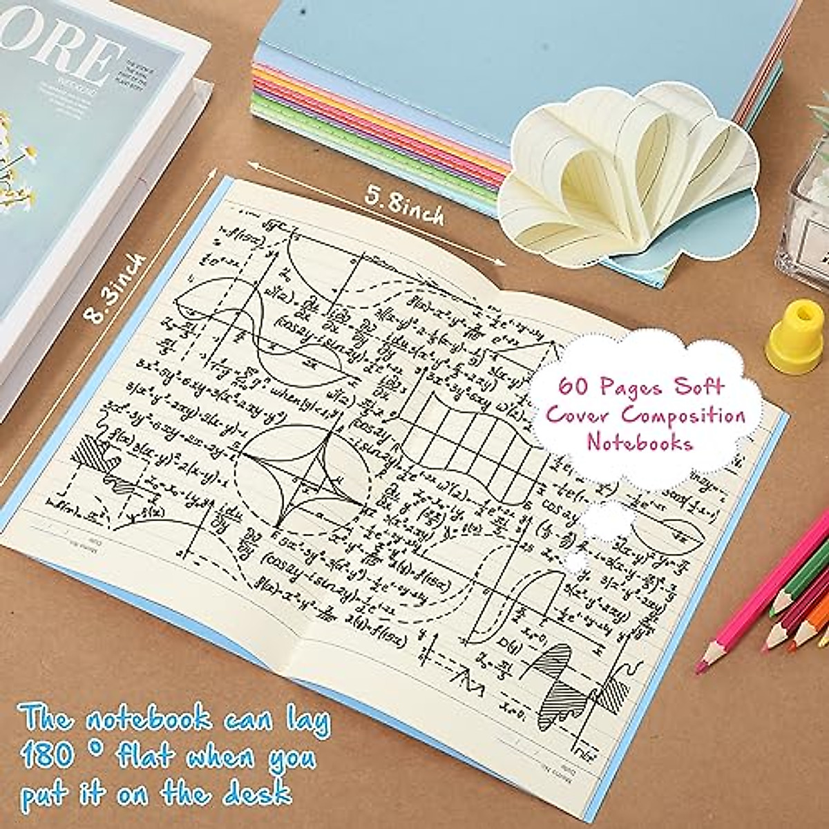 Handepo 100 Pack A5 Kraft Notebooks Ruled Lined Journals Notebooks Soft Cover Kraft Composition Notepad Travel Diary Journals Memo for Girls, Students, Office, School Supplies (Blue)