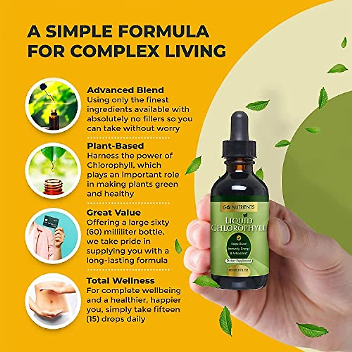 Go Nutrients Liquid Chlorophyll & Selenium 200 mcg Supplement | Yeast-Free Liquid Drops, Selenium Drops, Herbal Supplements | Sodium Copper Chlorophyllin Supplement, Chlorophyll Liquid Drops