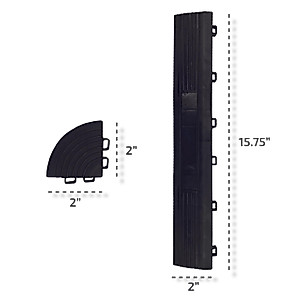 SafeRacks Floor Tile Edge Pieces - Garage Transformation Project, Seamless, Durable Interlocking, Enhance Appearance and Safety, Compatible with SafeRacks Tiles - 15.75" x 2", Female Kit Edge, Black