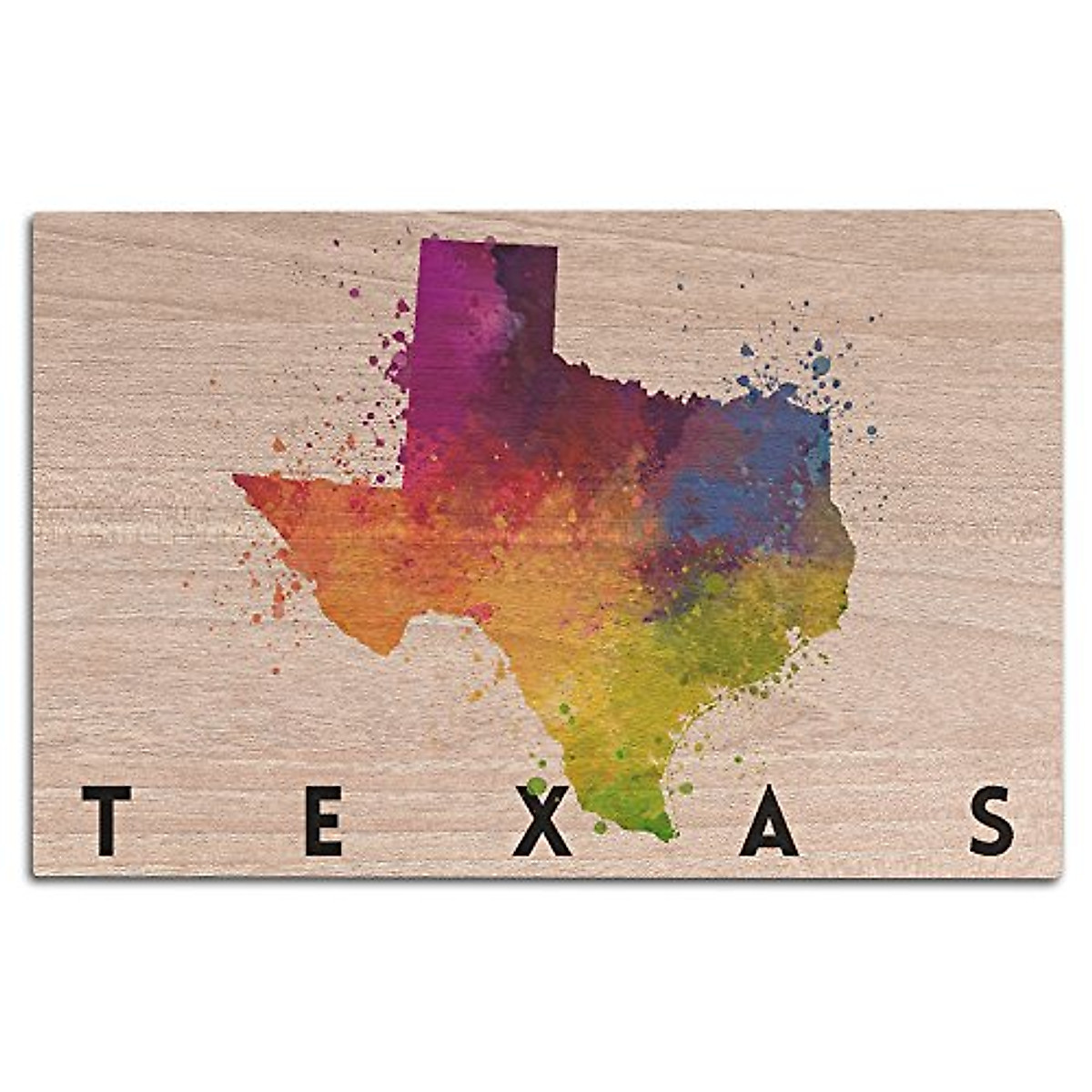 Texas, State Abstract Watercolor Birch Wood Wall Sign (12x18 Rustic Home Decor, Ready to Hang Art)