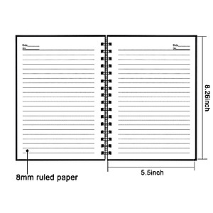 Ouzoustate 4 Pack Spiral Notebook,A5 Lined Black Journal Notebook 5.62 x 8.4 inches-100 Sheets/200 Pages,100GSM Thick Paper,Hardcover Journals for Writing Work School Supplies.