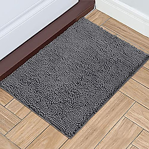 HOMEIDEAS Durable Chenille Water Absorbent Door Mat Indoor, 24x36, Machine Washable Drying Entryway Rug, Soft Dog Mat Rug, for Shoes and Pet Paws, Non-Slip Inside Doormat for Entrance, Mud Room, Grey