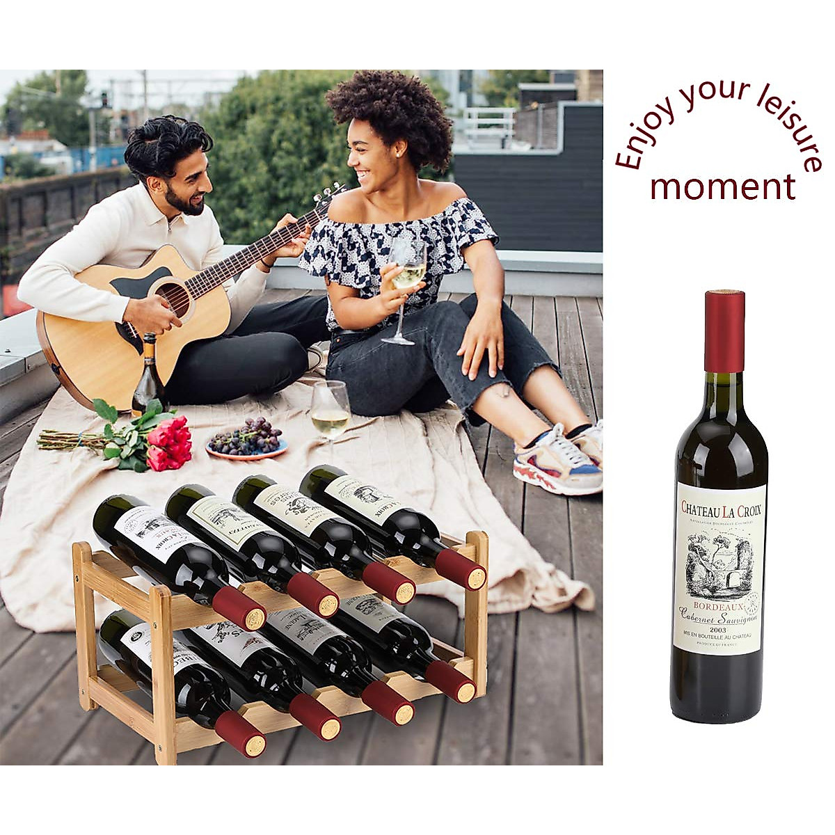 Wine Rack 8 Bottle 2-Tier Eco-Friendly Bamboo Wine Storage Easy-Assembly Space-Saving for Wine Lovers,Kitchen Wine Organizer for Countertop,Pantry, Home,Room Decor,Bar